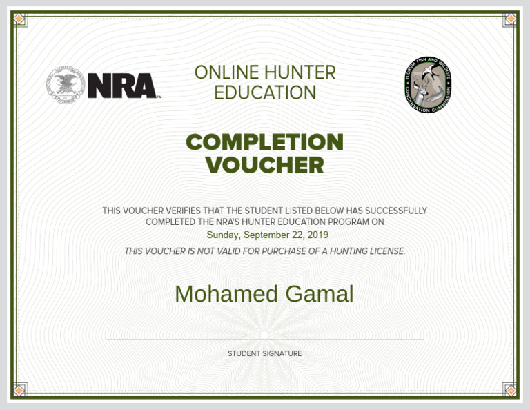NRA Hunter Education Completion Voucher | PDF