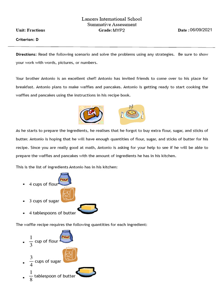 Grade_7_Summative_Assessment_criterian_D | PDF | Waffle | Pancake