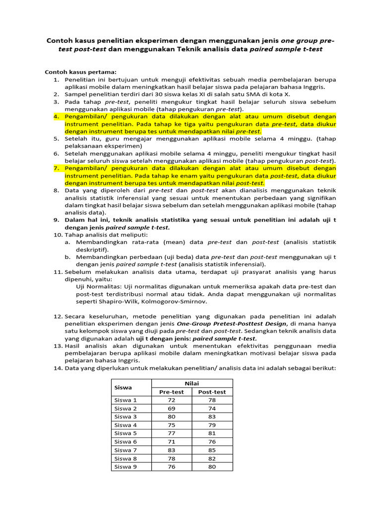 Contoh Kasus Paired Sample T Test | PDF