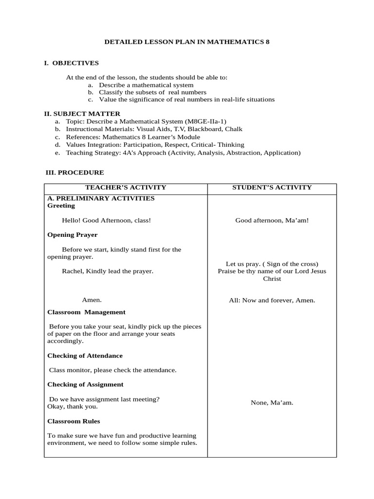 Mathematics 8 Lesson Plan: Real Numbers | PDF | Numbers | Rational Number