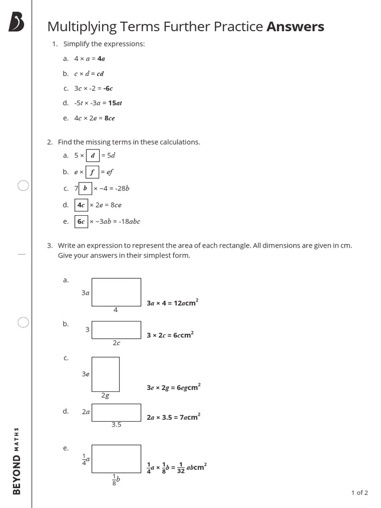 Multiplying Terms - FP - Answers | PDF