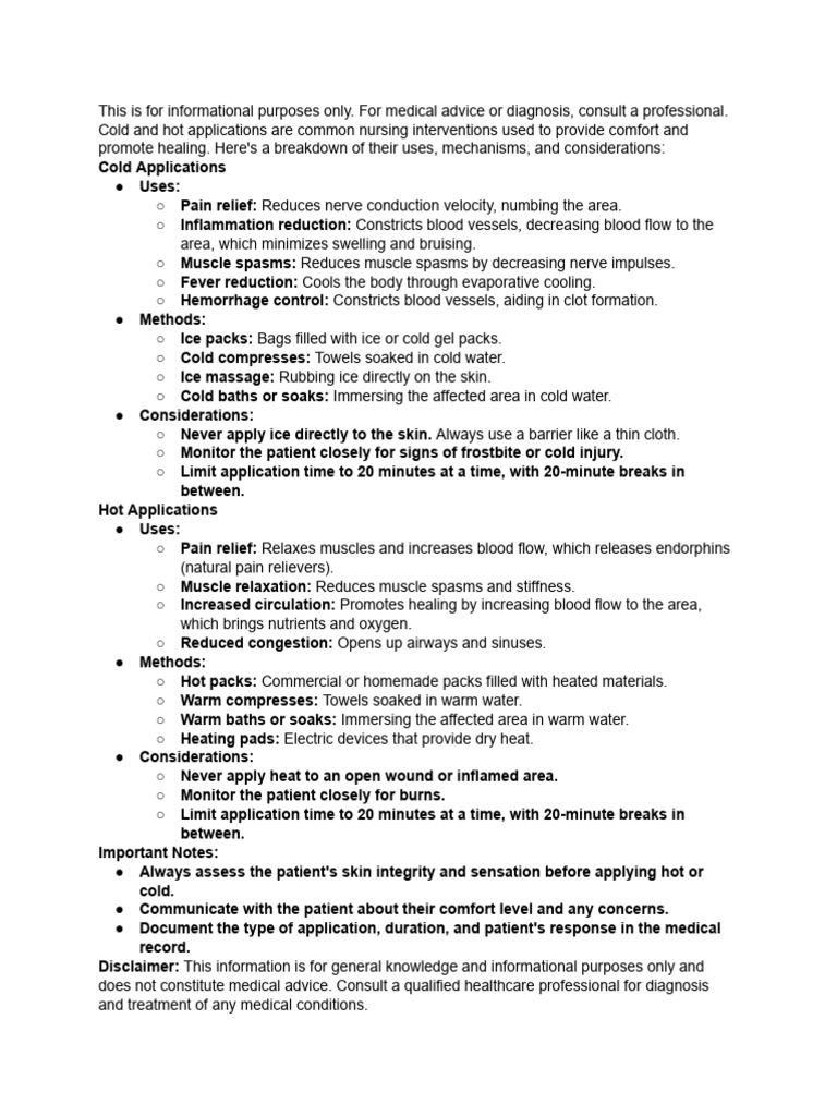 Hot and Cold Applications in Nursing | PDF | Physiology | Medicine