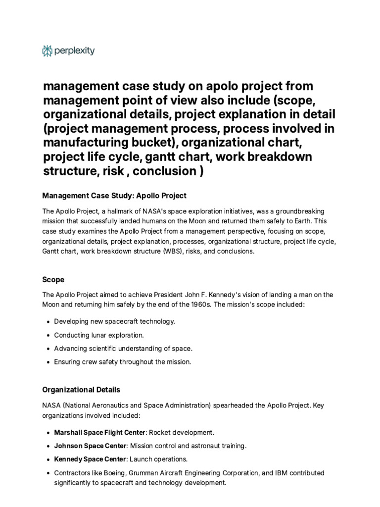 Apollo Project Management Case Study | PDF | Apollo Program | Nasa