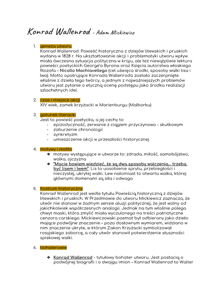 Konrad Wallenrod - Adam Mickiewicz Notatki | PDF