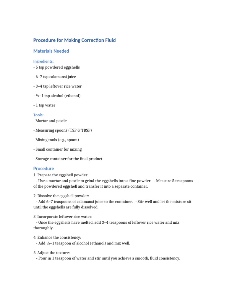 Procedure For Making Correction Fluid | PDF