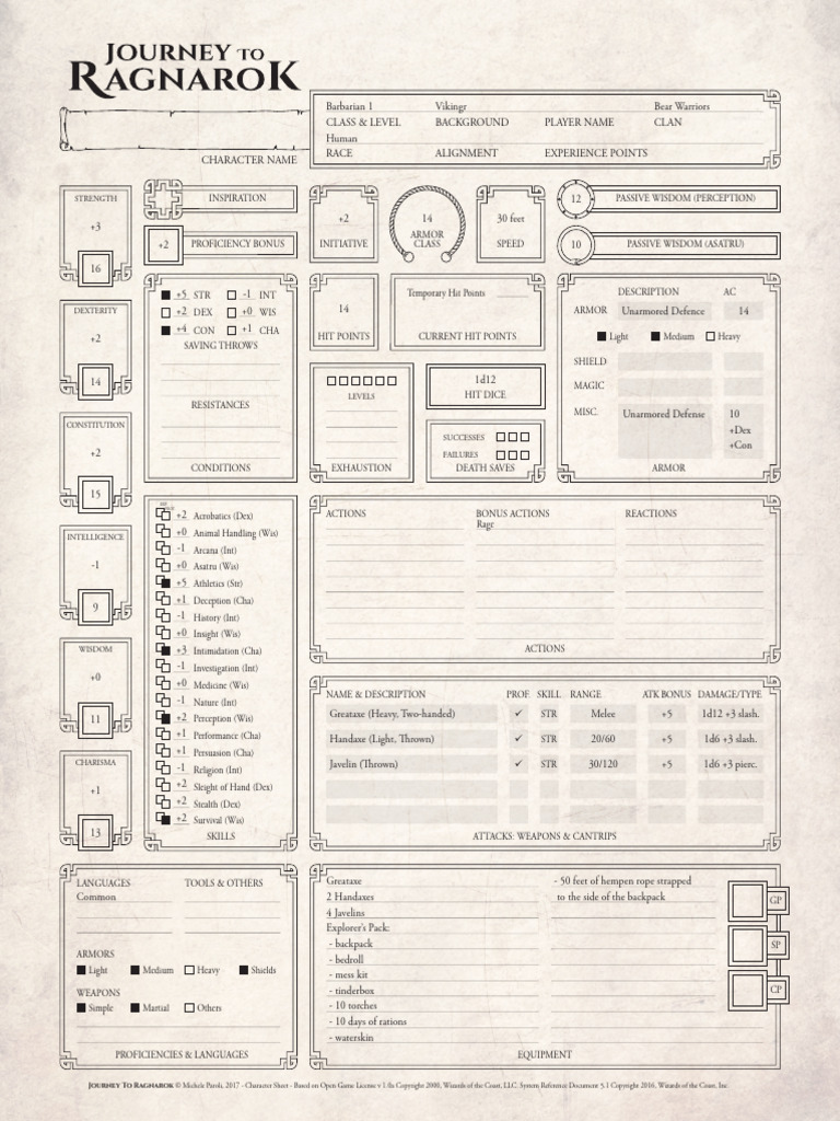 Journey To Ragnarok - Pregen Characters Pack | PDF