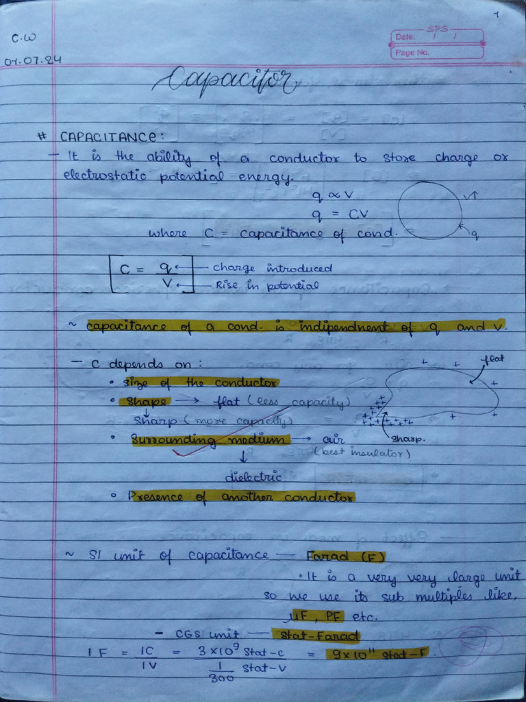Capacitor Class 12 Physics CBSE | PDF