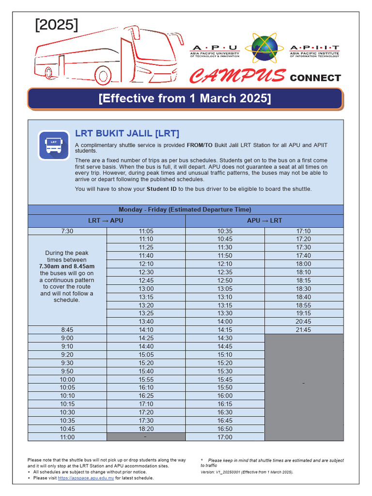2025mar Apu Shuttle Services | PDF | Bus | Service Industries