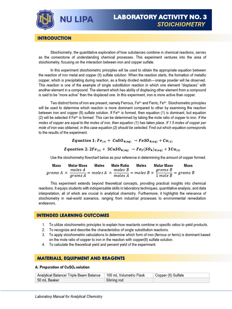 Lab Activity 3 Stoichiometry | PDF | Stoichiometry | Chemistry