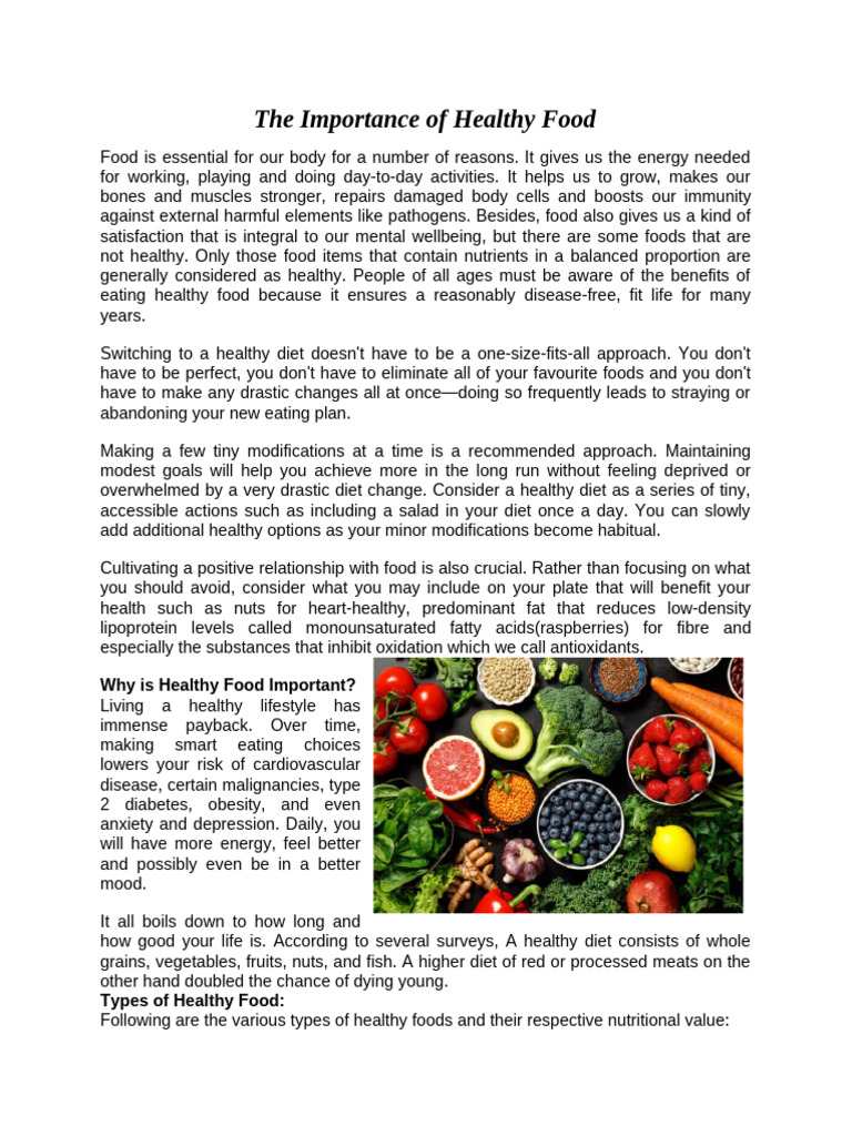 Importance of Healthy Food | PDF | Healthy Diet | Vegetables