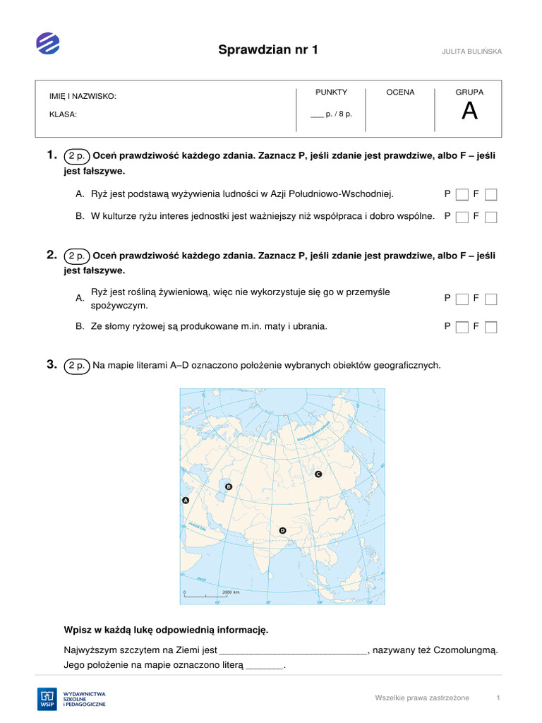 Sprawdzian NR 1 Dla Ucznia 20240902 122721 | PDF