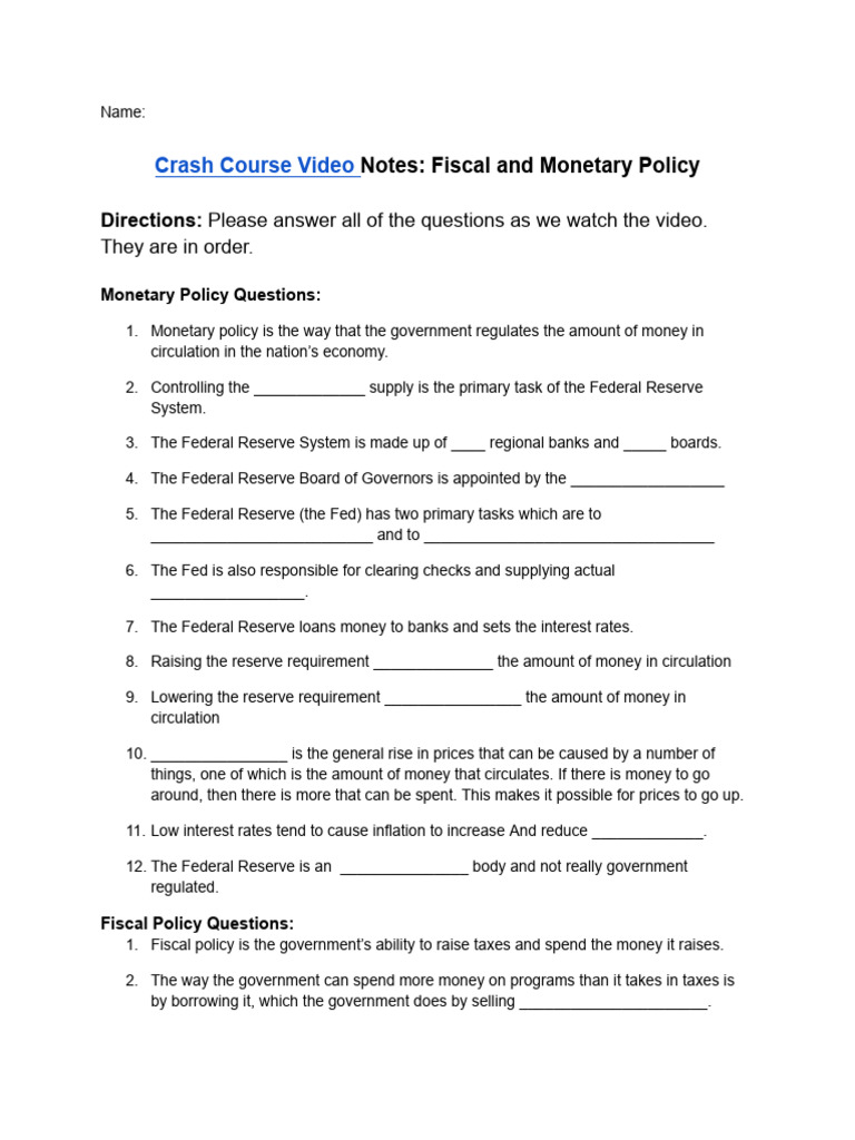 Crash Course Fiscal and Monetary Policy PDF | PDF
