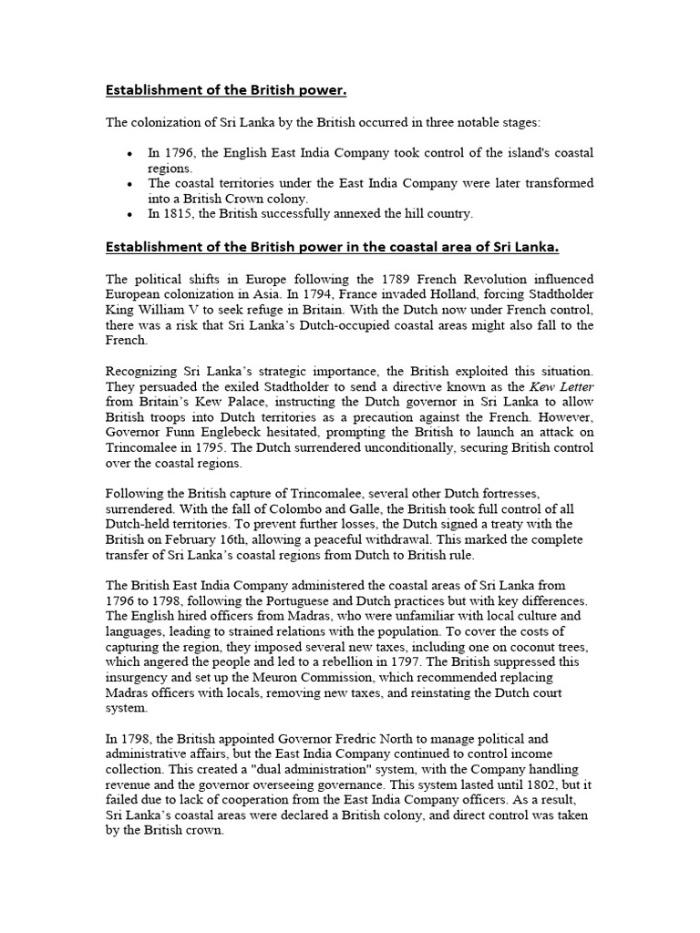 British Colonization of Sri Lanka | PDF | British Empire | Sri Lanka