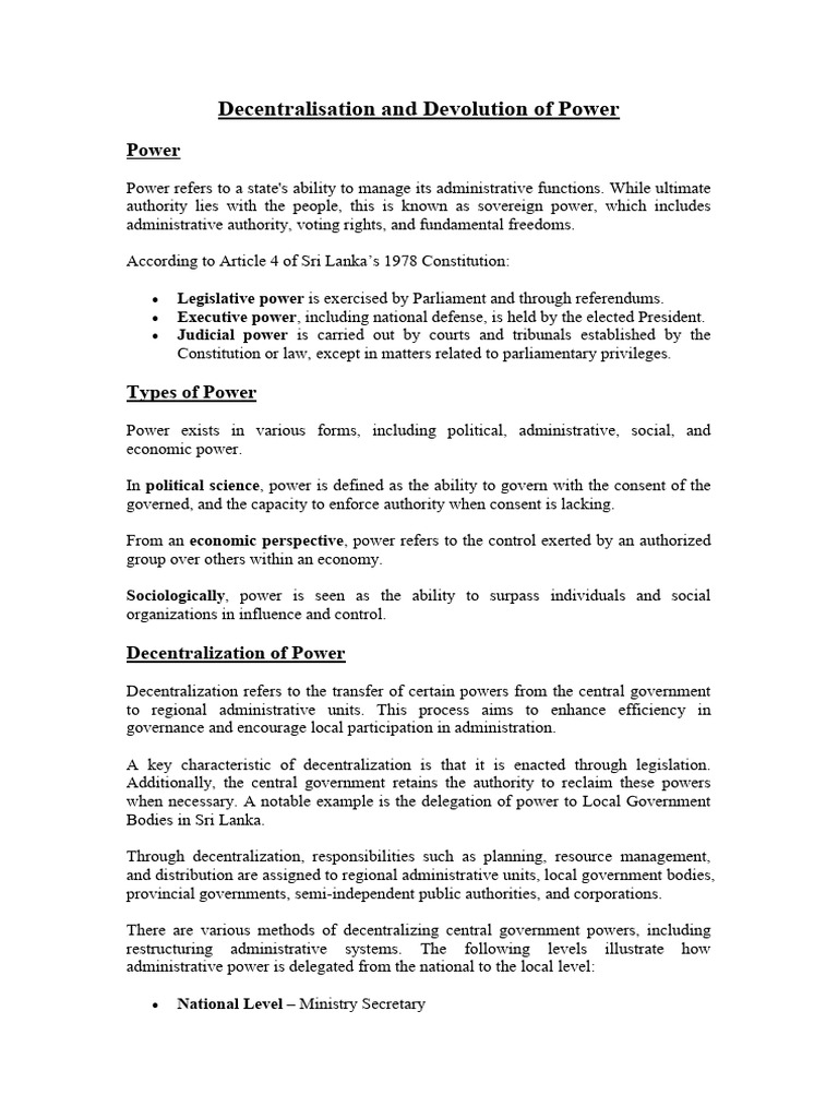 Decentralisation and Devolution of Power | PDF | Federation | Switzerland