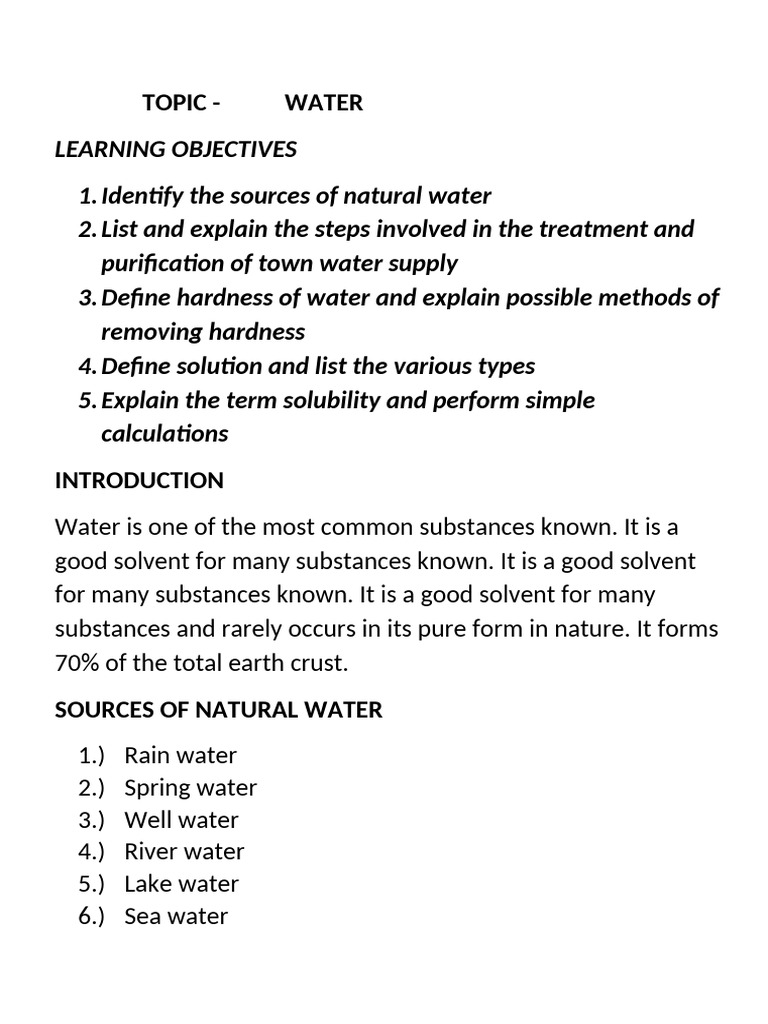 Water, Solutions and Solubility | PDF | Water Purification | Water