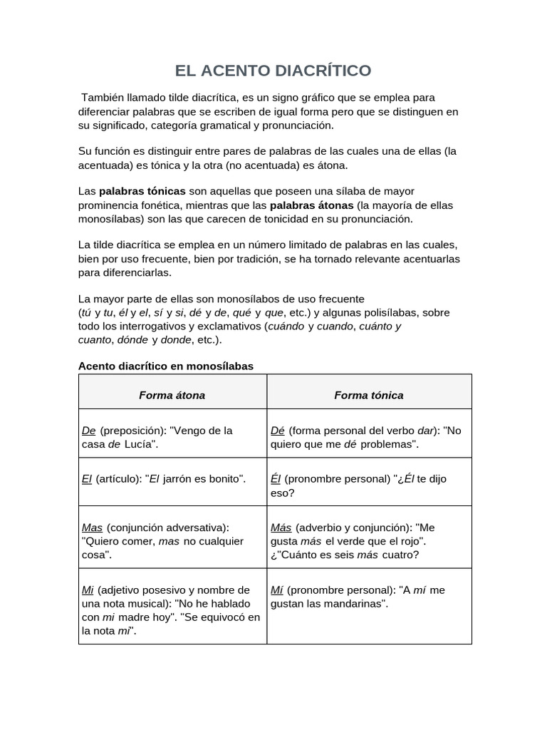 El Acento Diacrítico -Semana o4 | PDF | Adjetivo | Adverbio