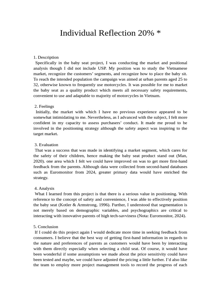 Individual Reflection 20 | PDF | Market Segmentation | Marketing