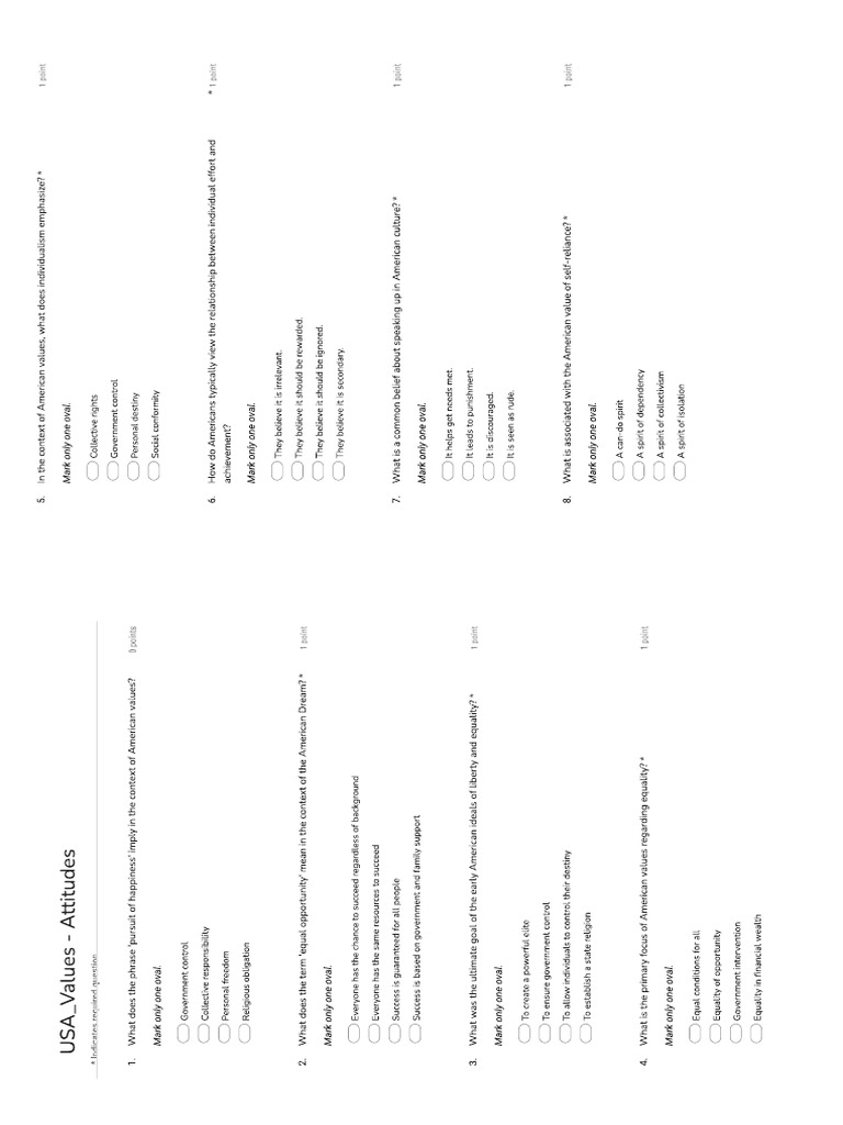 USA - Values-Attitudes - Quiz | PDF