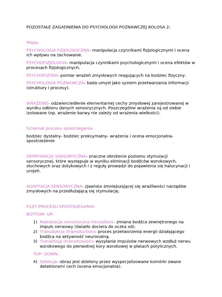 INNE ZAGADNIENIA PSYCH. PROCESÓW POZNAWCZYCH | PDF