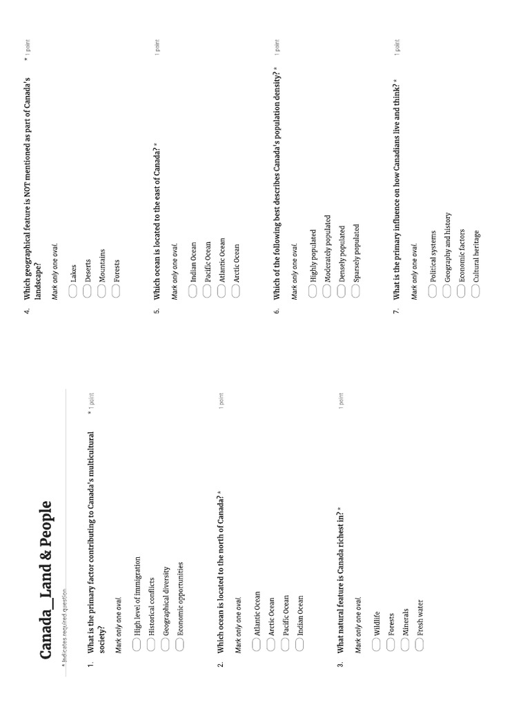Canada - Land & People - Quiz | PDF