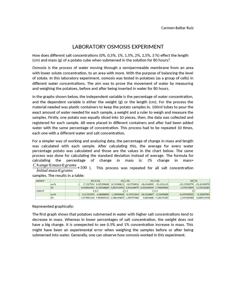 Laboratory Osmosis Experiment (1) | PDF | Osmosis | Experiment