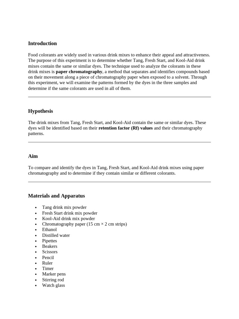 Kool-Aid Dye Analysis via Chromatography | PDF | Chromatography | Solvent