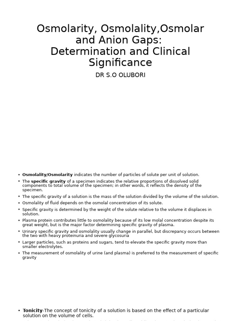 Clinical Significance of Osmolarity | PDF