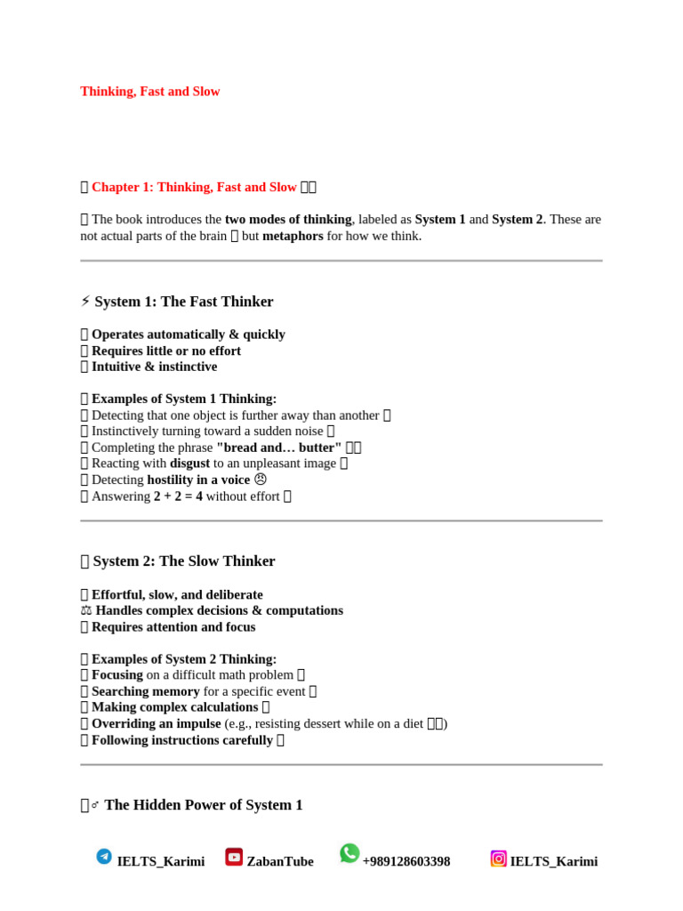 Think Fast Think Slow @IELTS - Karimi | PDF | Thought | Heuristic