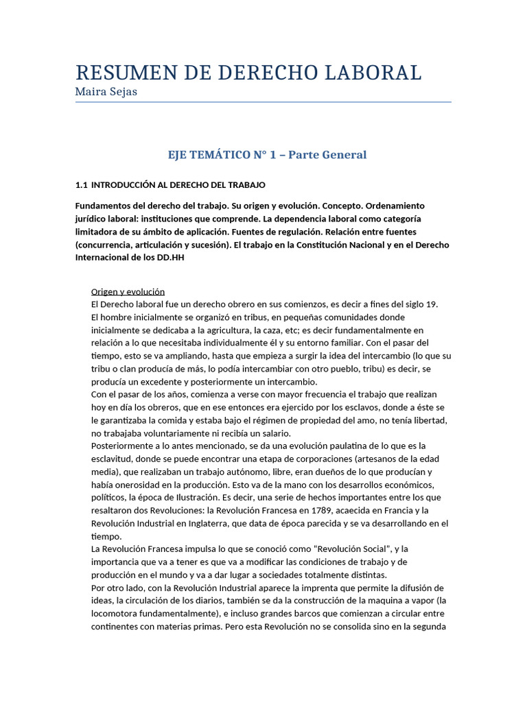 Resumen de Derecho Laboral Maira Sejas (Autoguardado) | PDF | Derecho laboral | Organización ...