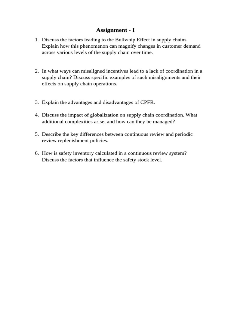 SCM Assignment I - Copy | PDF