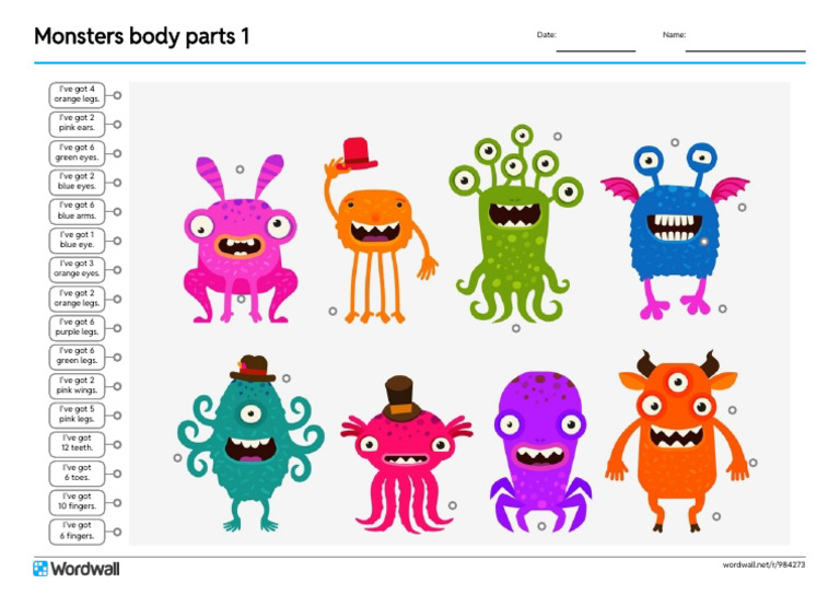 Monsters Body Parts 1 Labelled Diagram | PDF