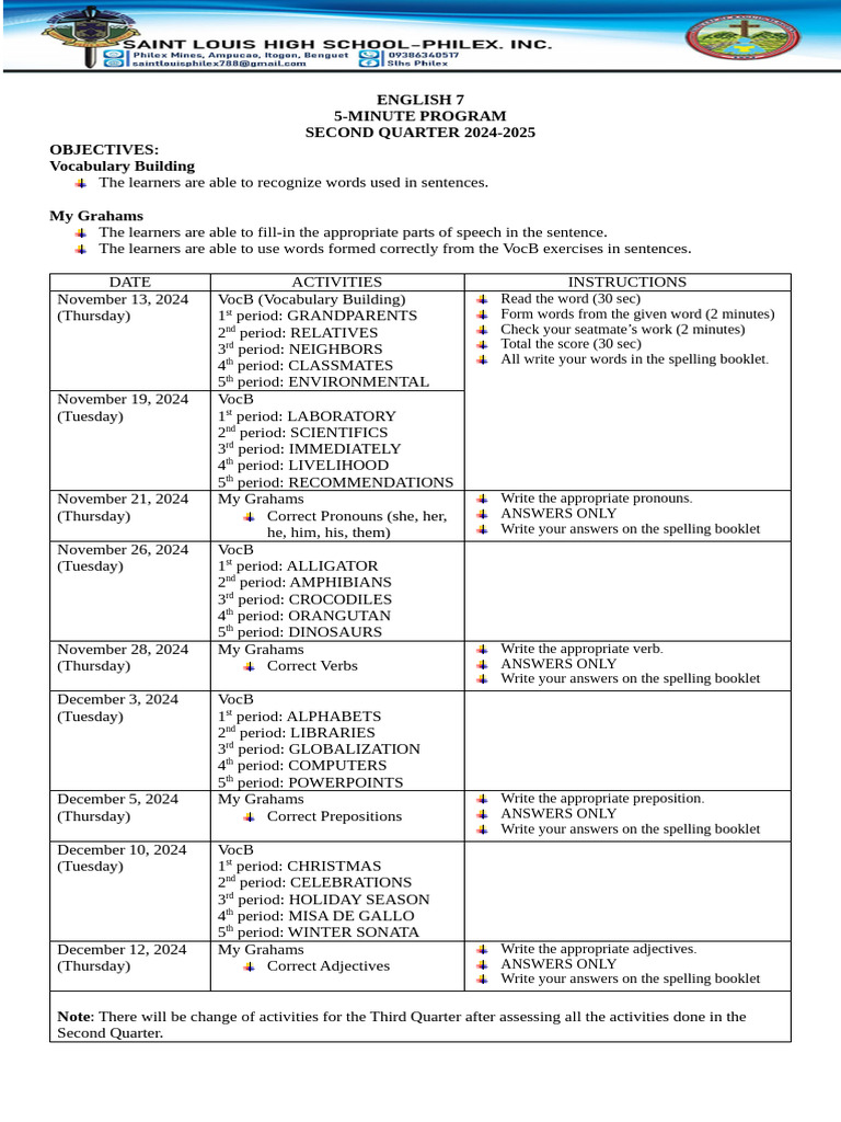 English 7-5 Minute Program | PDF | Part Of Speech | Semantic Units