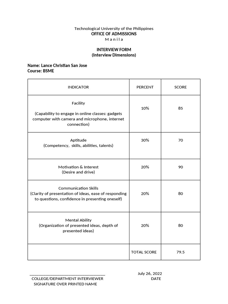 Interview Rating Form | PDF