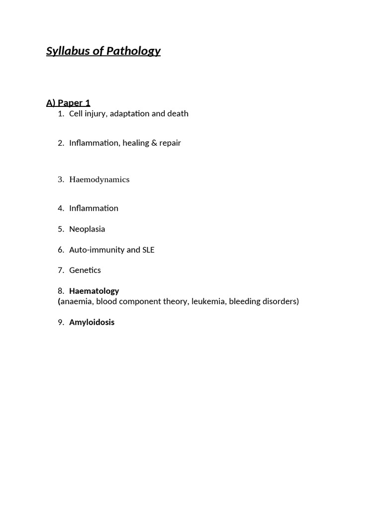 Syllabus of Pathology | PDF