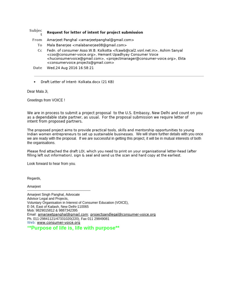 Letter of Intent As On 26.8.16 | PDF