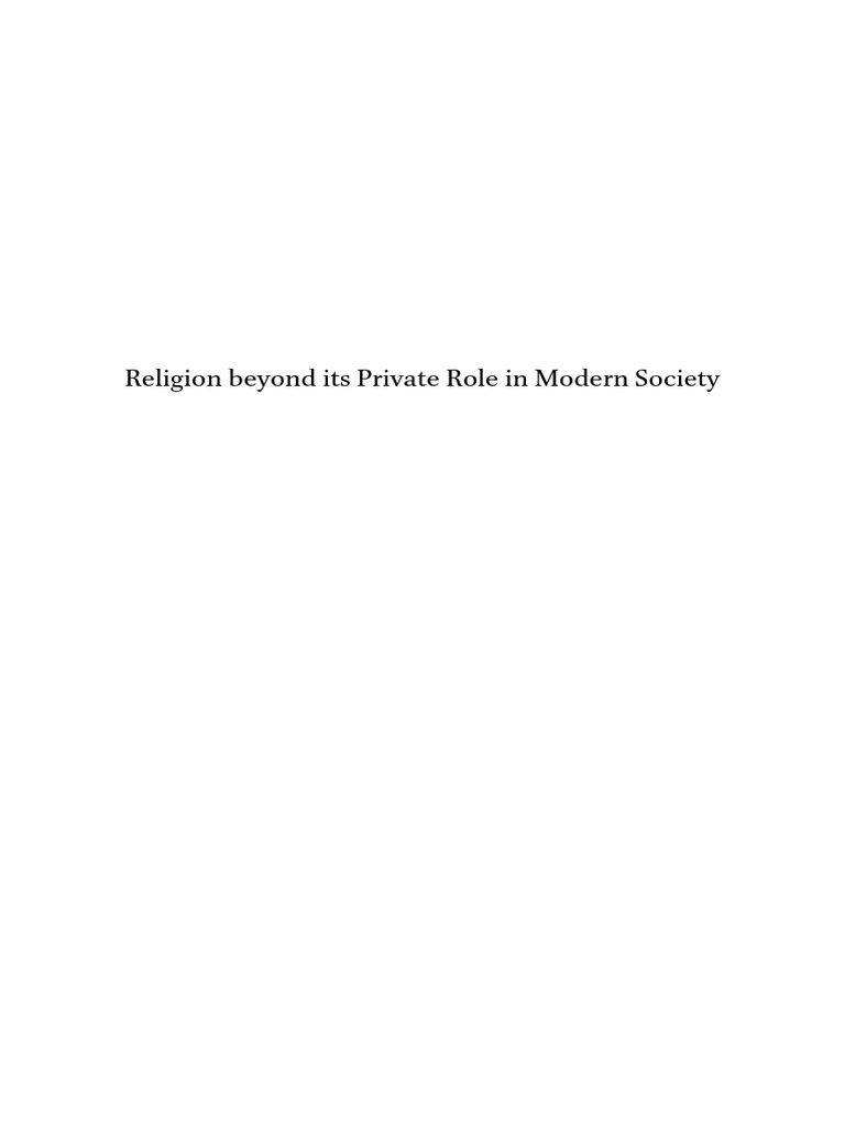 Religion beyond its Private Role in Modern Society (Wim Hofstee, A. van ...