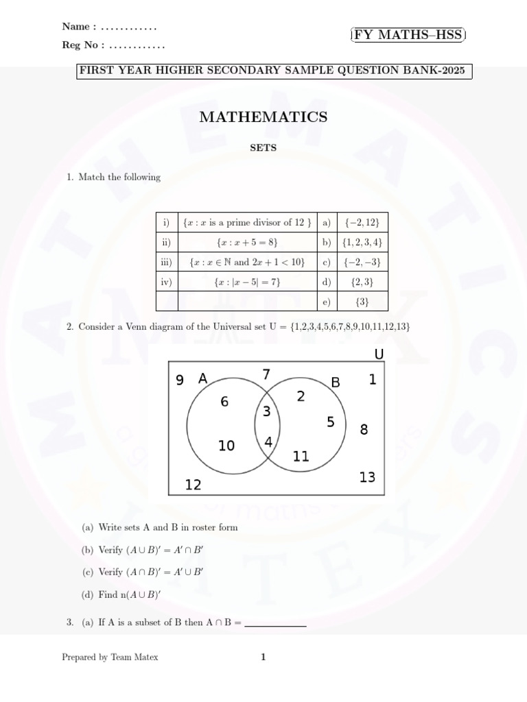 Sample Questions Plus One Maths-2 | PDF | Variance | Standard Deviation