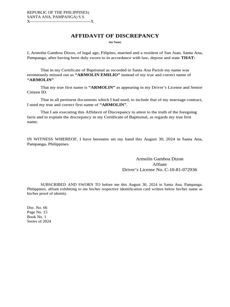 Affidavit of Discrepancy (Name) | PDF