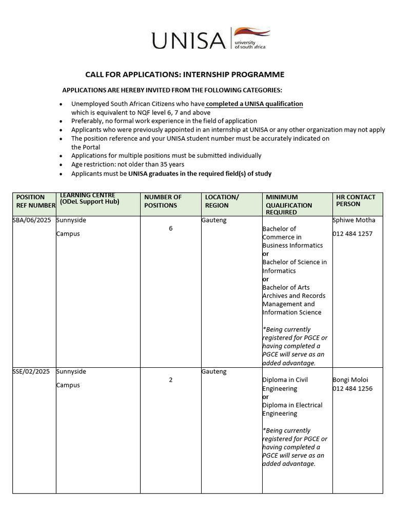 HR Advert 2025 Interns CEDU Gauteng | PDF