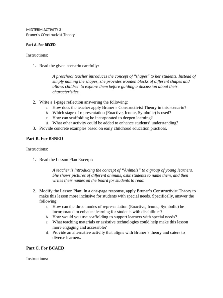 Bruners Constructivist T BECED BSNED BCAED | PDF | Constructivism ...