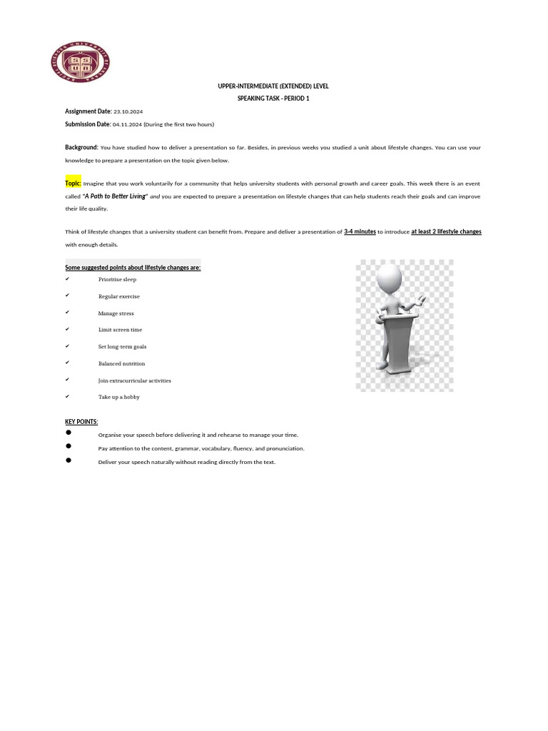 SPEAKING TASK-1-Upper-Intermediate-Extended-Period 1 Week6 | PDF