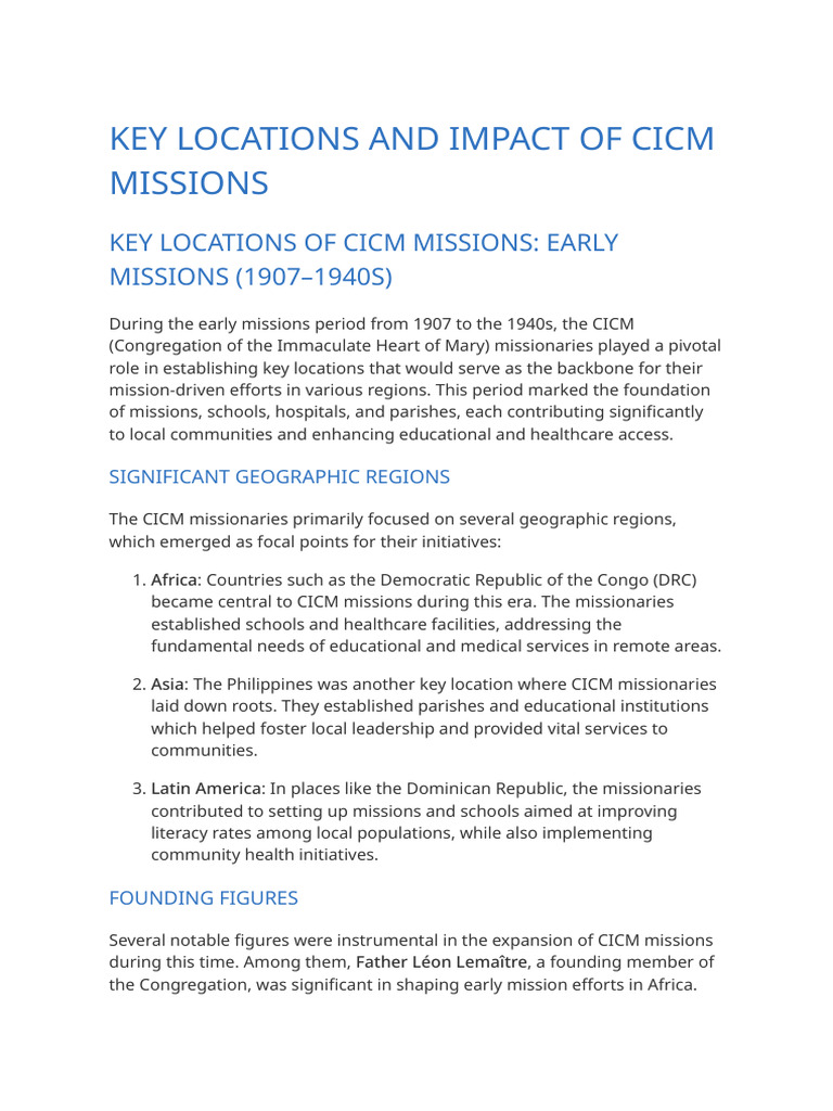 CICM Missions: Impact and Legacy | PDF | Christian Mission | Health Care