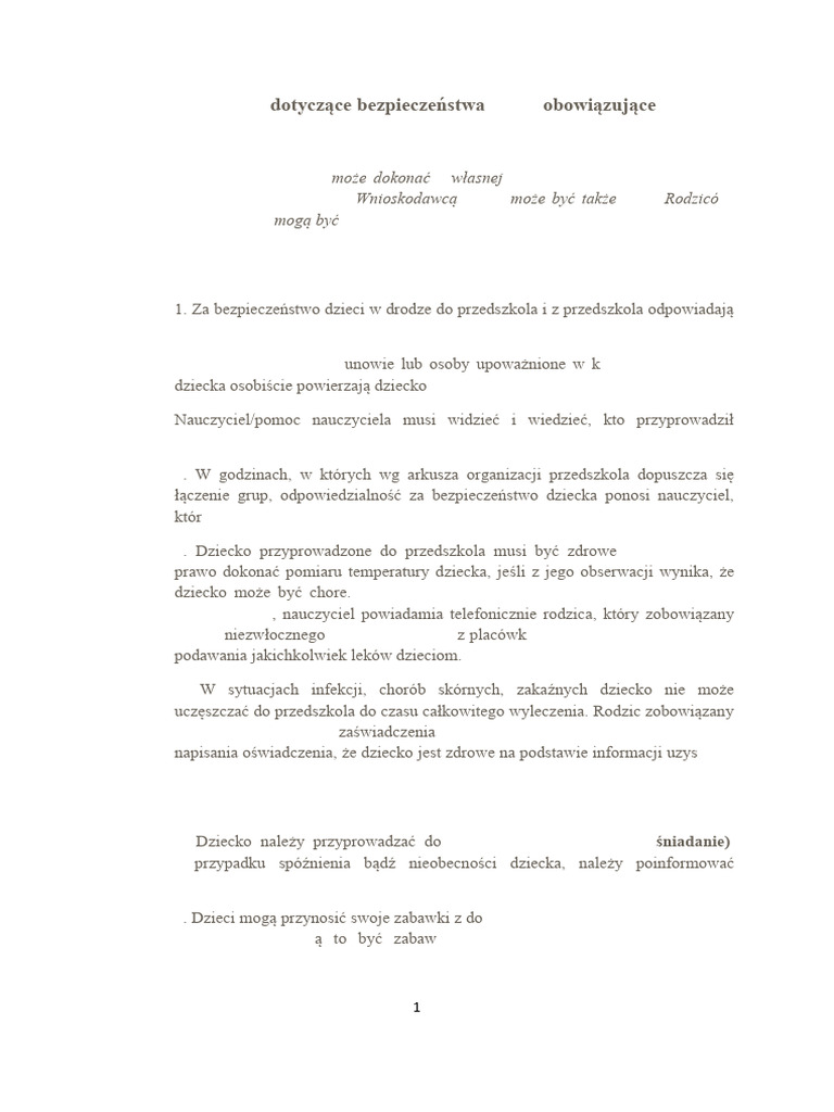 Procedury Dotyczace Bezpieczenstwa Dzieci Obowiazujace W Przedszkolu 241 | PDF