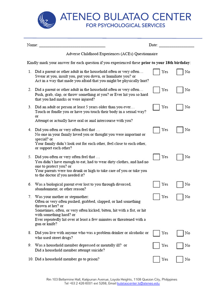 Adverse Childhood Experiences Questionnaire | PDF | Intimate ...