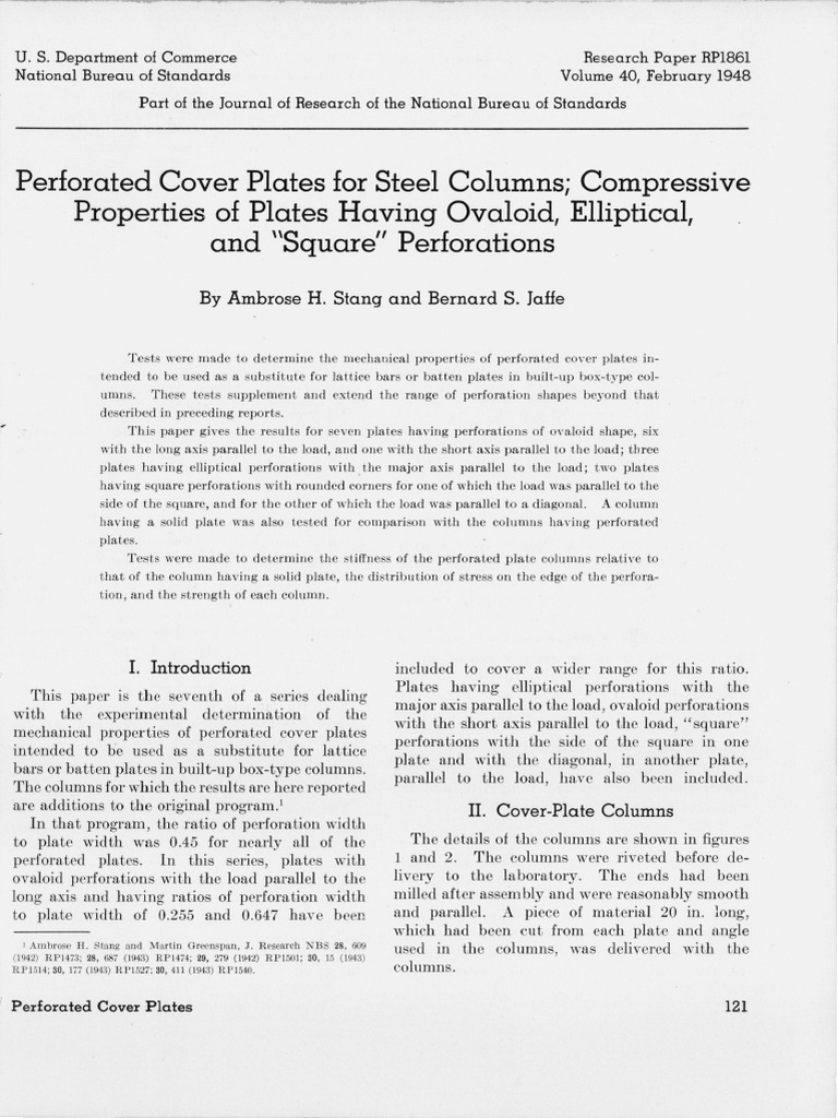 Perforated Cover Plates For Steel Columns - Stang - 1948 | PDF | Young ...