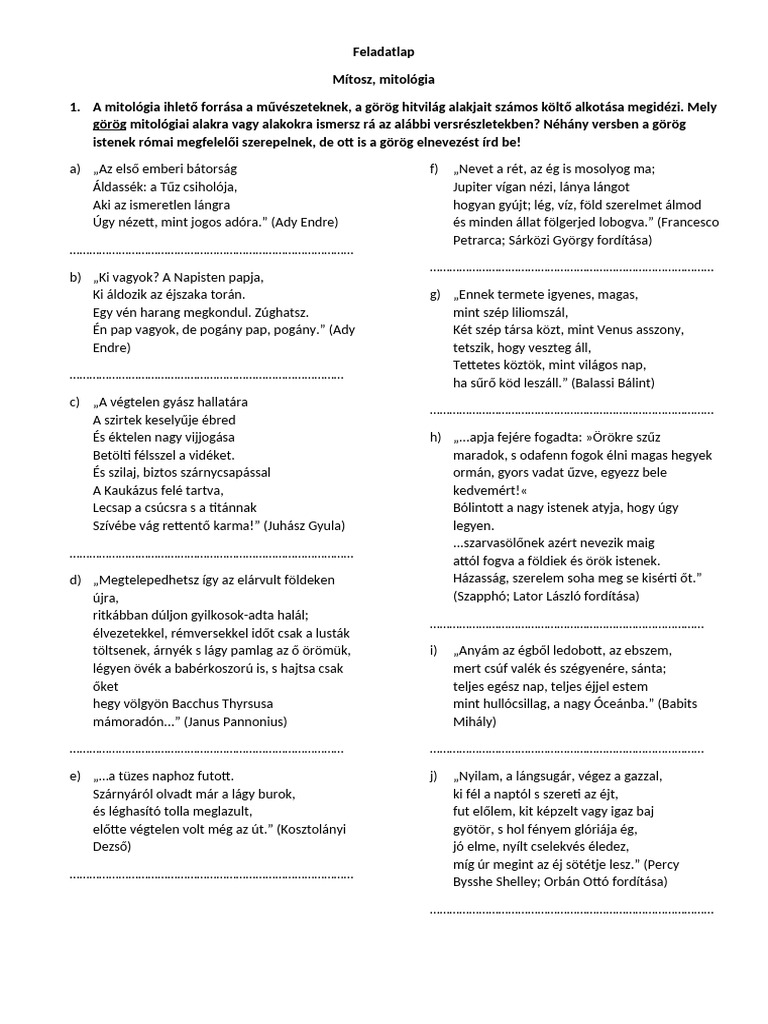 Feladatlap - Gorog Mitosz | PDF