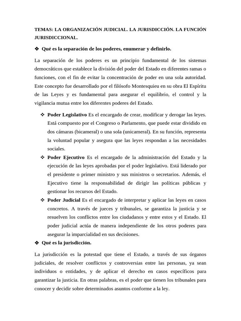 Temas La Organización Judicial. La Jurisdicción. La Función Jurisdiccional | PDF | Jurisdicción ...