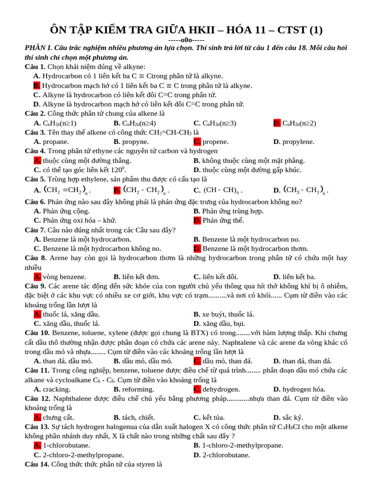 ĐỀ ÔN TẬP GIỮA HKII_HÓA 11 | PDF
