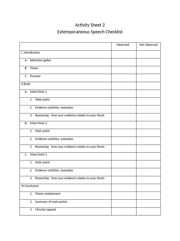 Extemporaneous-Speech-Checklist | PDF