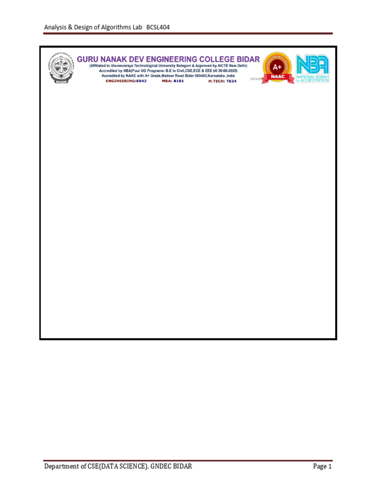 ADA Lab Manual Updated 2023-24 | PDF | Time Complexity | Algorithms